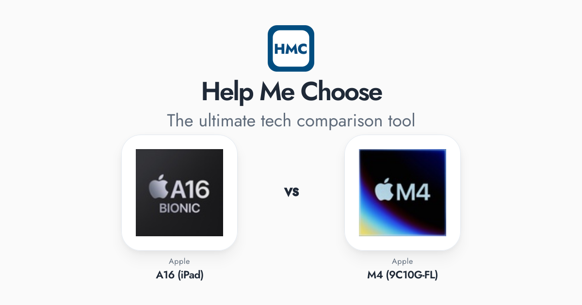 Apple A16 (iPad) vs Apple M4 (9C10G-FL) Full Specs - HMC