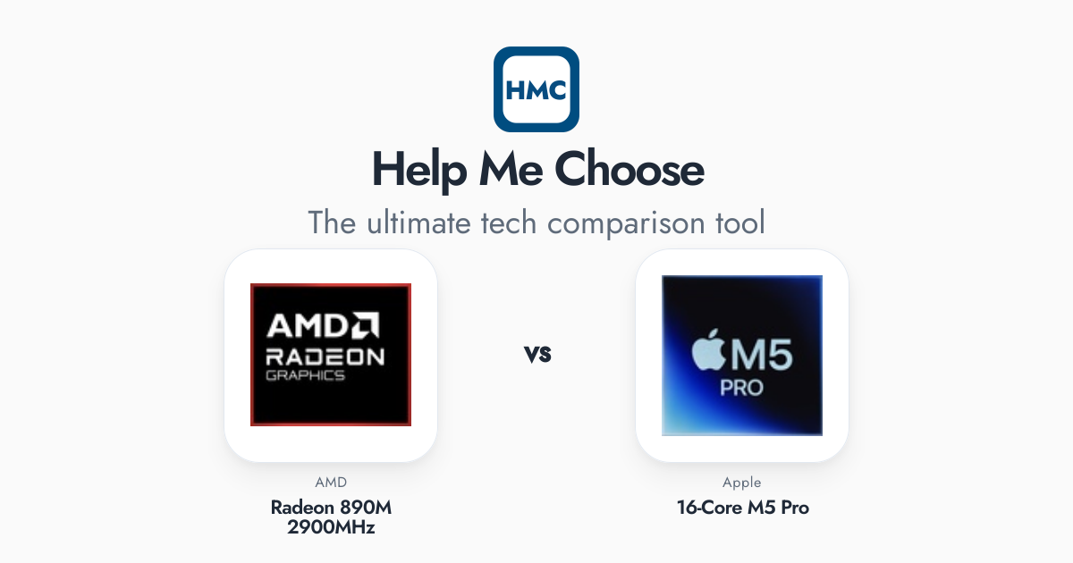 AMD Radeon 890M 2900MHz vs Apple 16-Core M5 Pro Full Specs - HMC