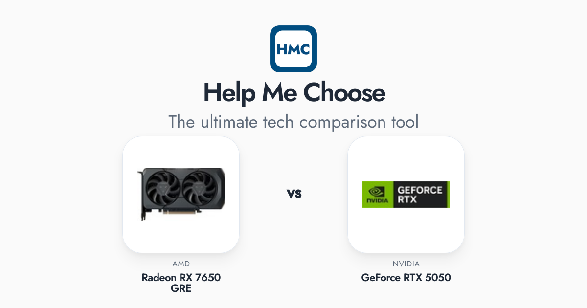 AMD Radeon RX 7650 GRE vs NVIDIA GeForce RTX 5050 Full Specs - HMC