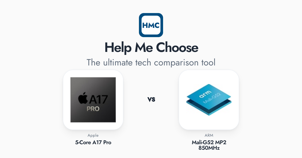 Apple 5-Core A17 Pro vs ARM Mali-G52 MP2 850MHz Full Specs - HMC