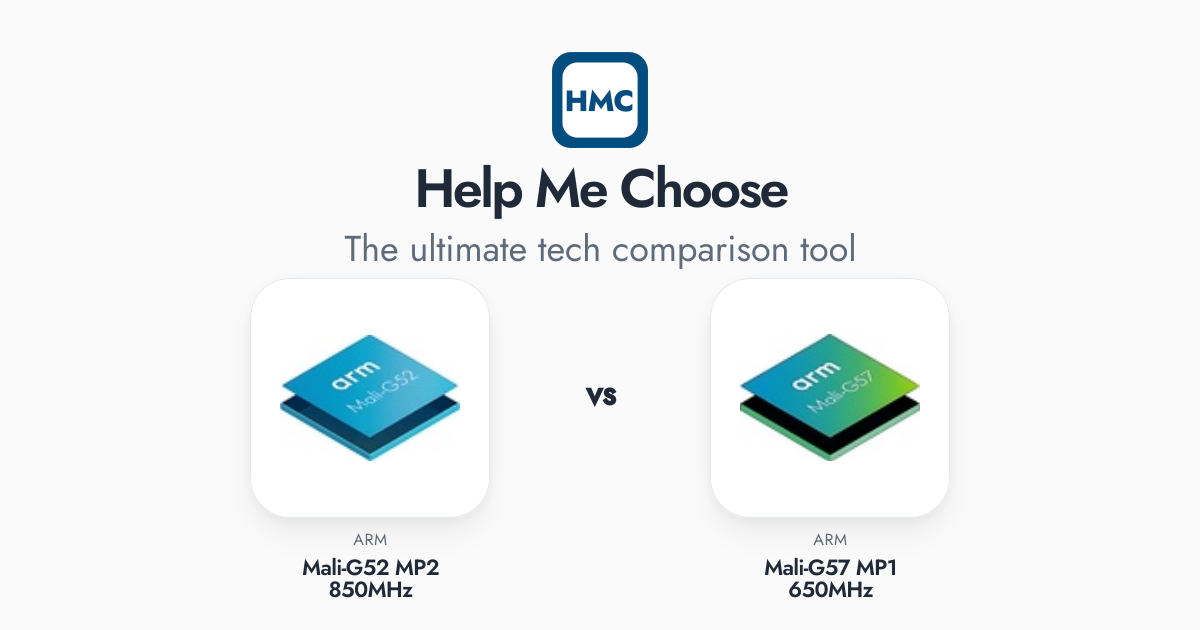 ARM Mali-G52 MP2 850MHz vs ARM Mali-G57 MP1 650MHz Full Specs - HMC