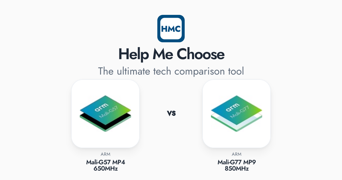ARM Mali-G57 MP4 650MHz vs ARM Mali-G77 MP9 850MHz Full Specs - HMC